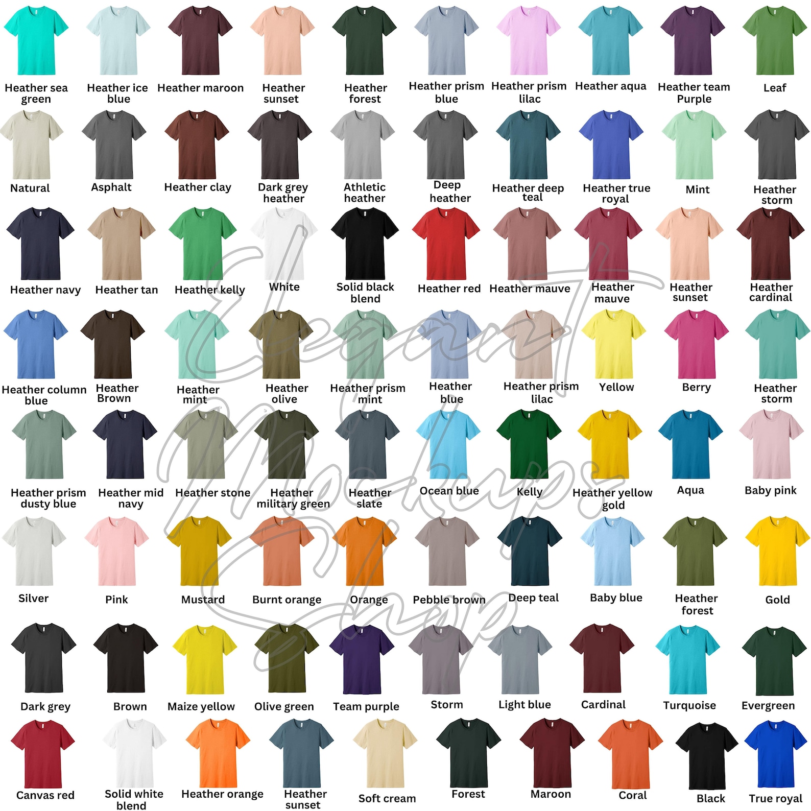 Editable Color Chart Bella Canvas 3001, PNG Transparent Files, Editable ...