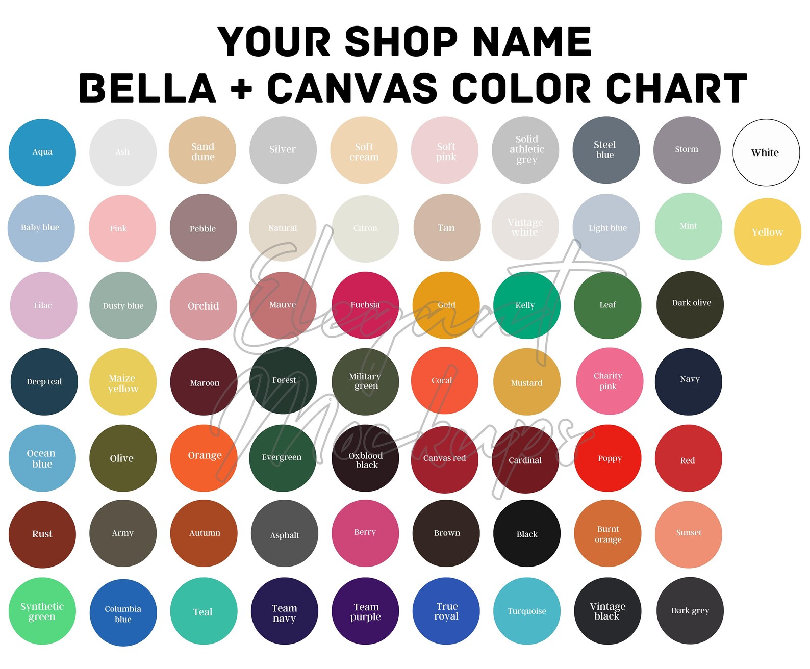 Editable Bella Canvas Color Chart Bella Canvas 3001 Color - Etsy UK