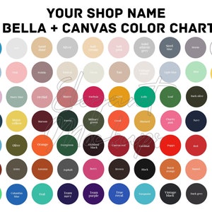 Editable Bella + Canvas Color Chart, Bella Canvas 3001 Color Chart ...