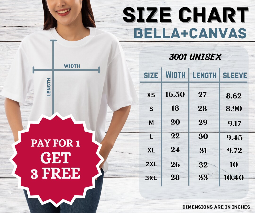 Bella Canvas Size Chart 3001 3001 SIZE CHART Bella Canvas 3001 Size ...