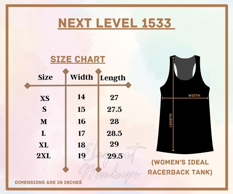 Next Level 1533 Tank Top Size Chart, 1533 Size Chart, Ladies Ideal Racerback Tank Size Chart ...