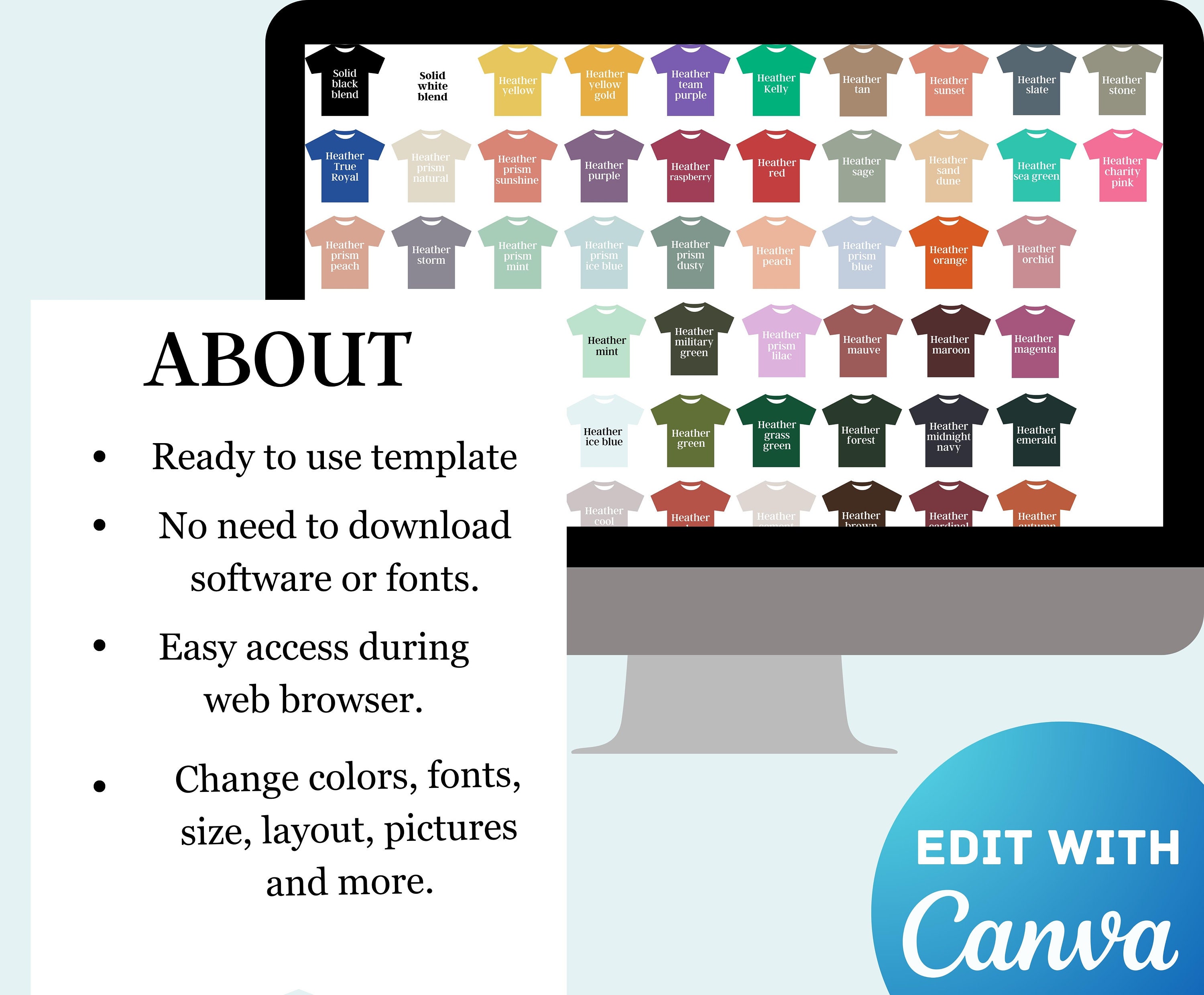 Editable Bella Canvas Color Chart, Bella Canvas 3001 Color Chart, Color ...