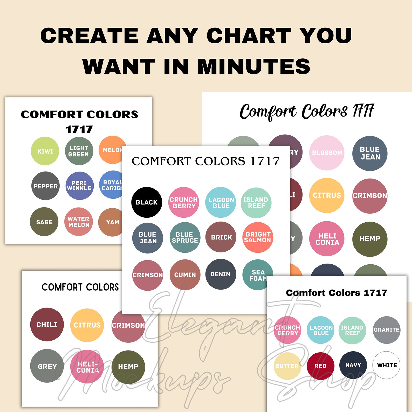 Canva Editable Color Chart, Editable Comfort Colors Color Chart 1717 ...