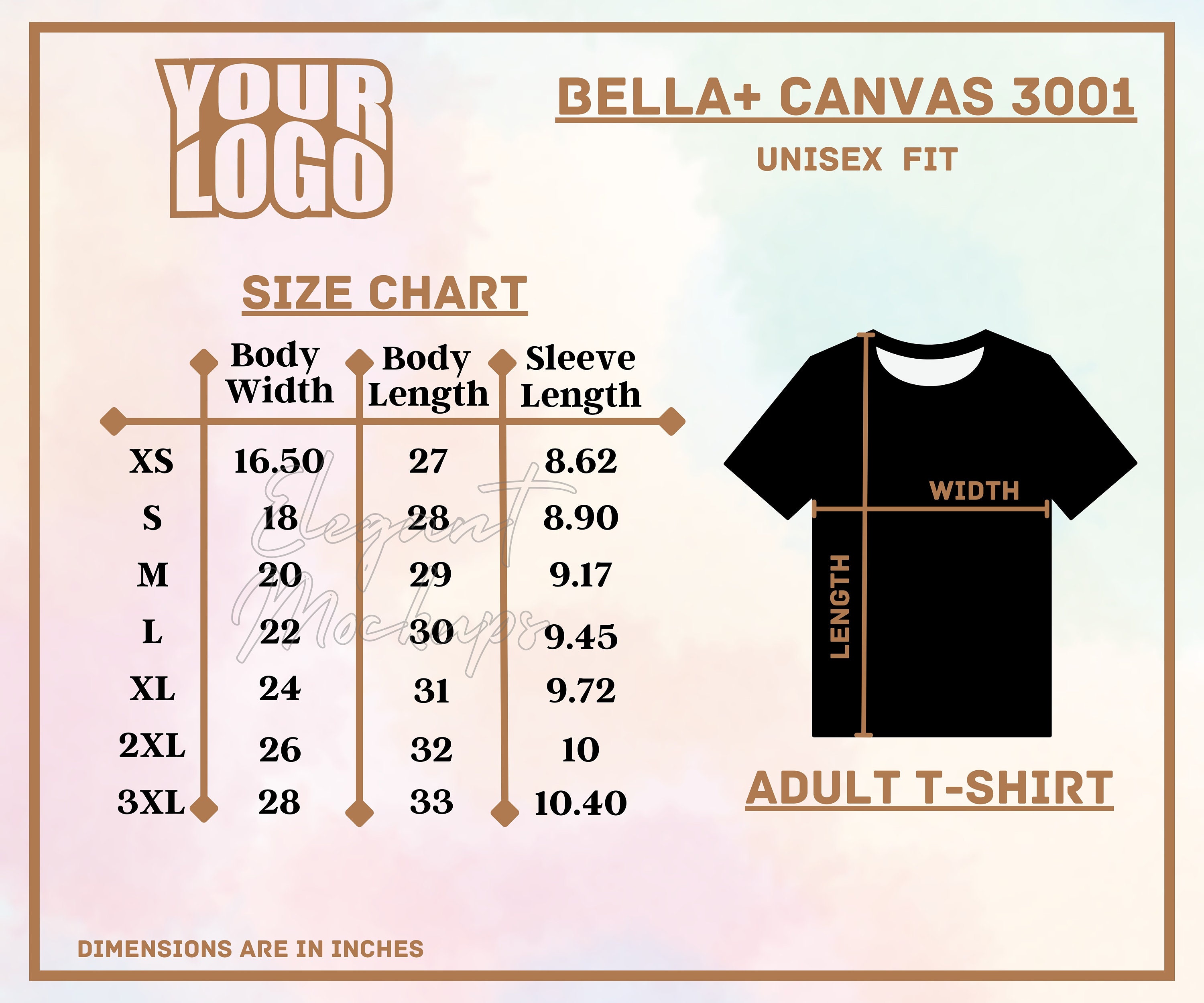 3001 SIZE CHART, Bella Canvas 3001 Size Chart, Size Chart Bella Canvas ...