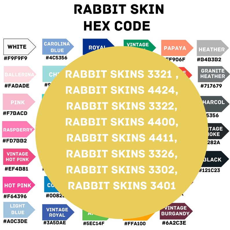 Hex Code Rabbit Skin, Editable Rabbit Skins Color Chart, Rabbit Skins ...