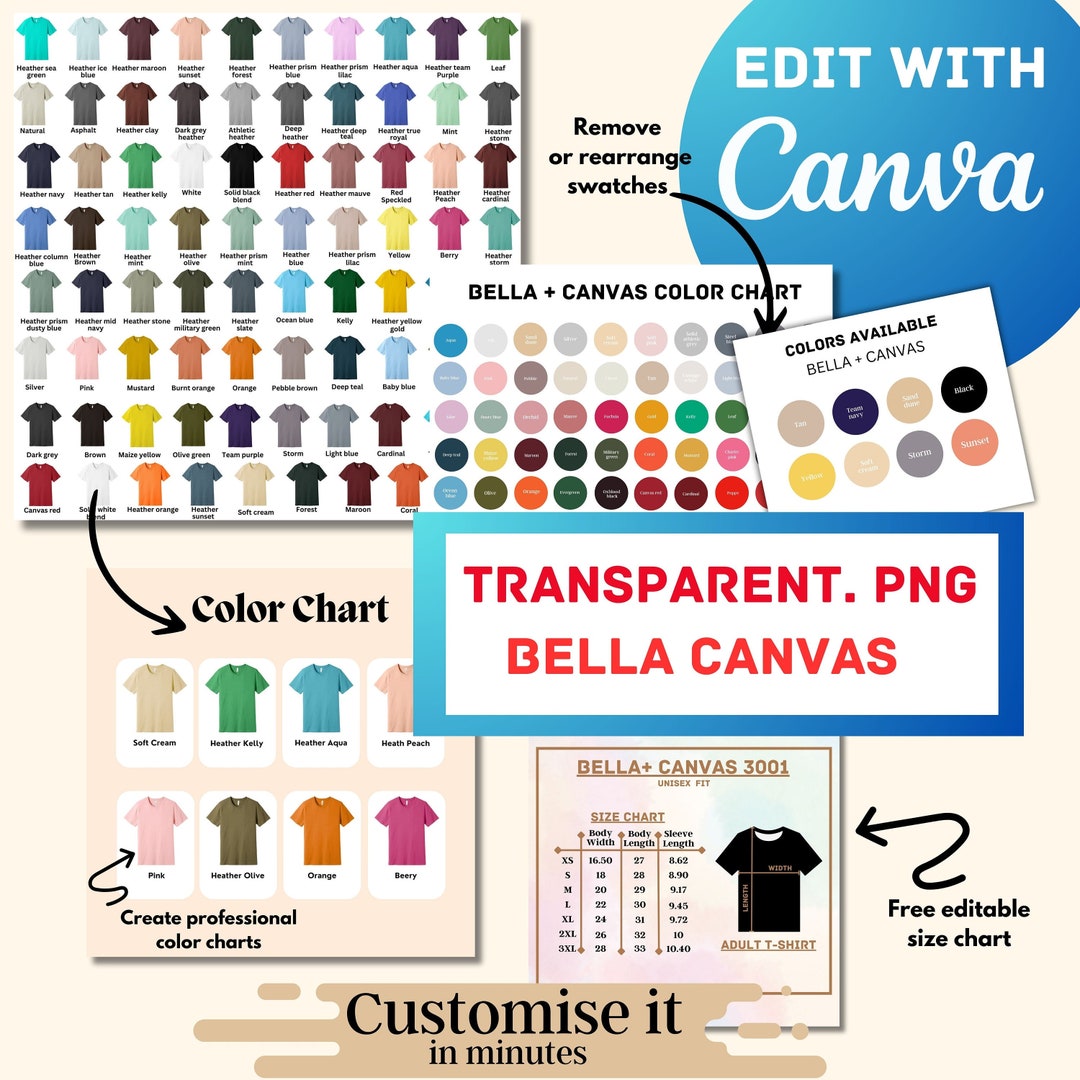 Canva Editable Color Chart Bella Canvas 3001, PNG Transparent Files ...