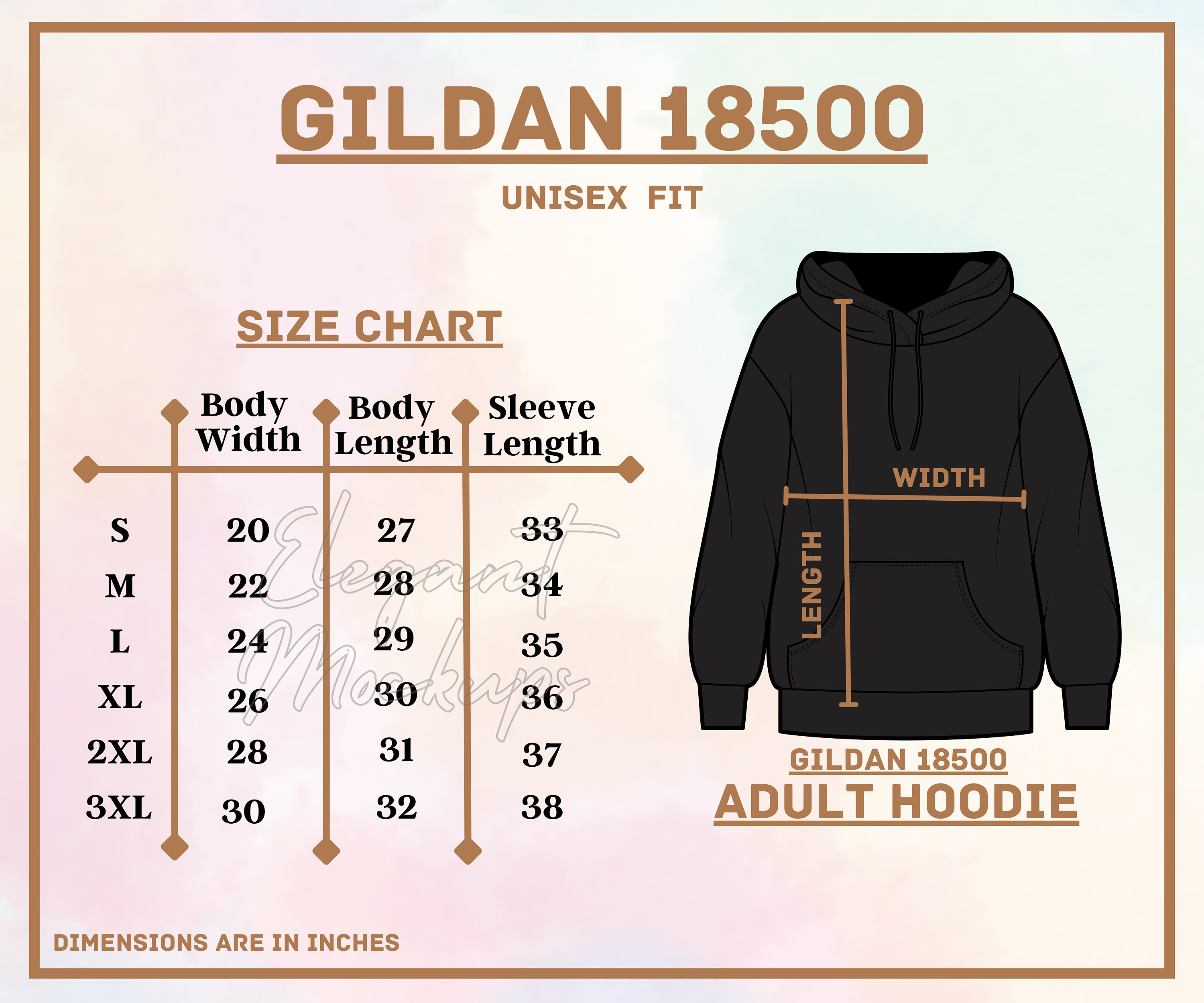 Gildan 18500 Size Chart, 18500 Hoodie Mockup, Unisex Size Chart, Gildan ...