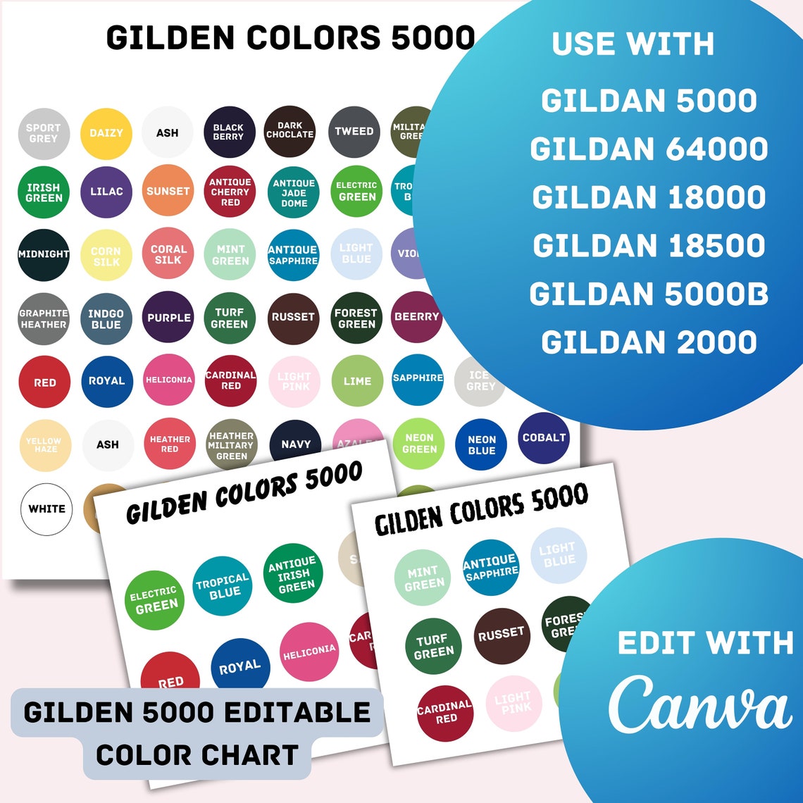 Canva Editable Gildan Color Chart, Editable Gildan Color Chart 5000 ...