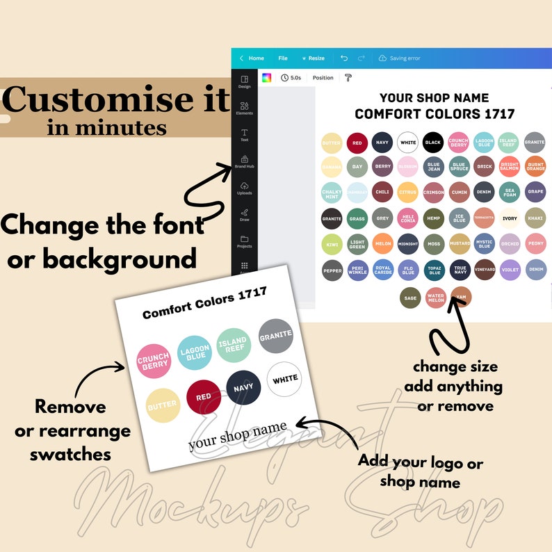 Canva Editable Color Chart, Editable Comfort Colors Color Chart 1717 ...