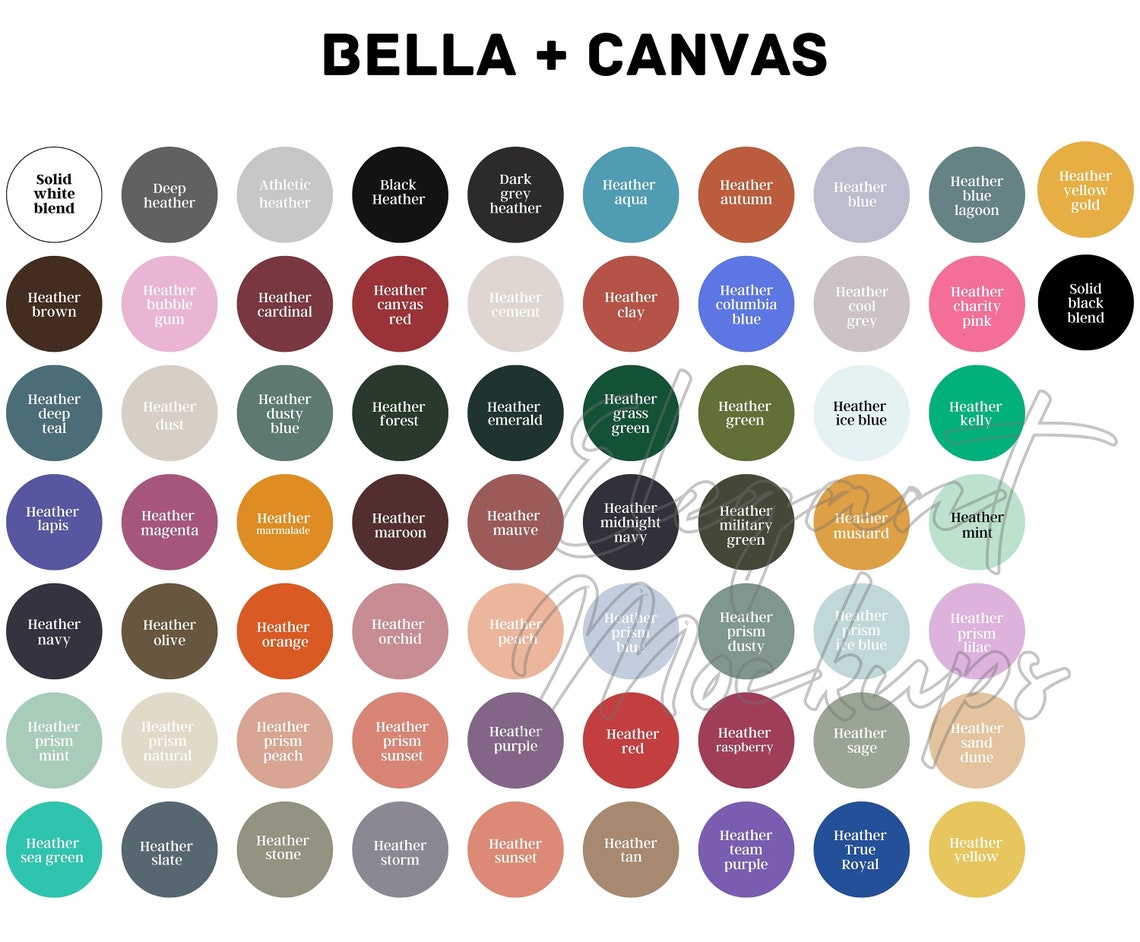Editable Bella Canvas Color Chart Bella Canvas 3001 Color - Etsy UK