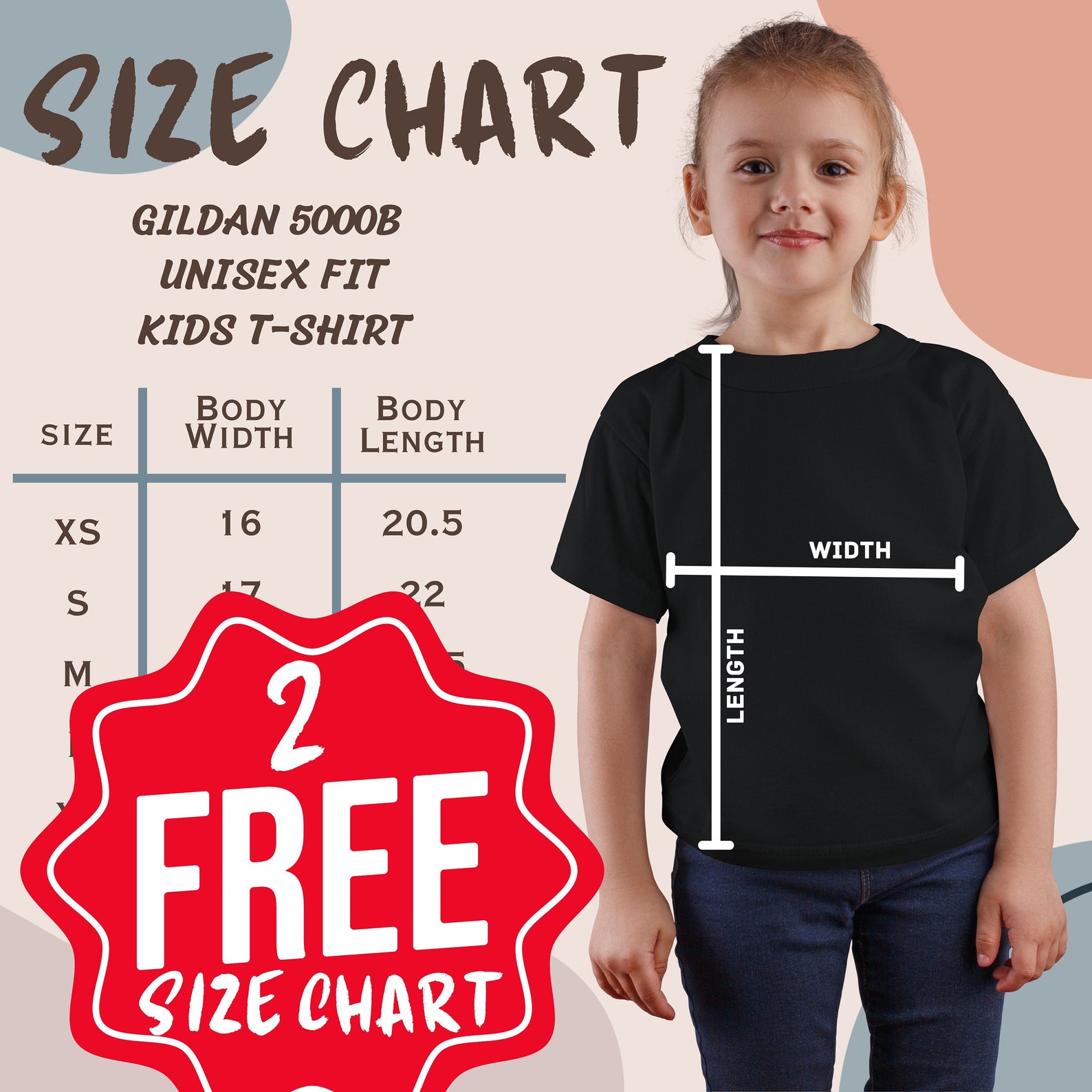 Gildan 5000B Youth Size Chart, Gildan 5000B Size Chart, 5000B Size ...