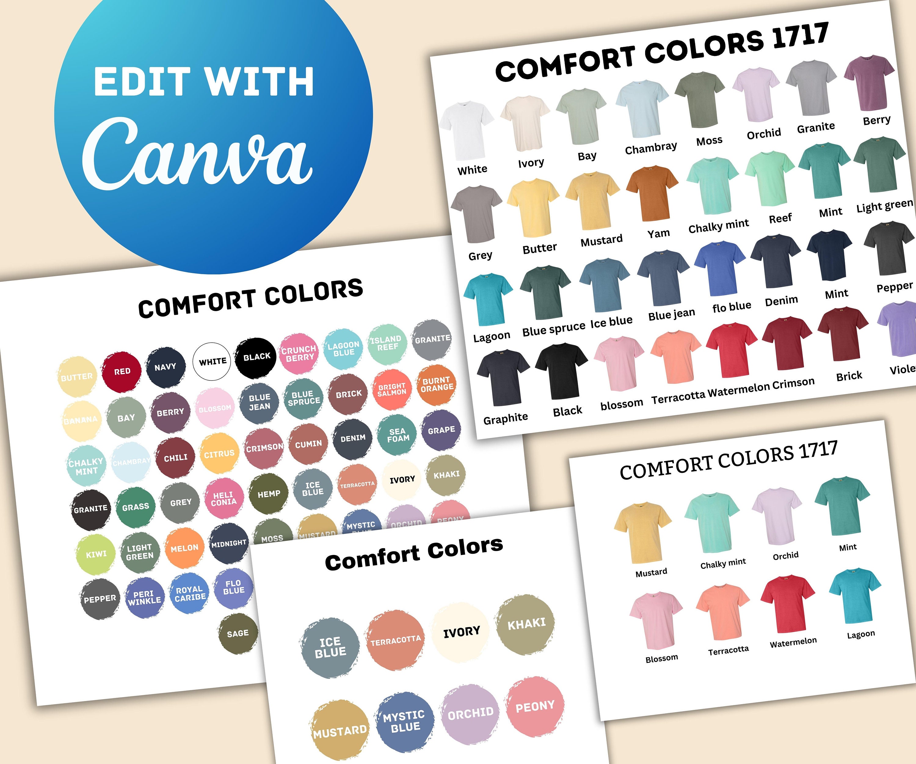 Canva Editable Color Chart, Editable Comfort Colors Color Chart 1717 ...