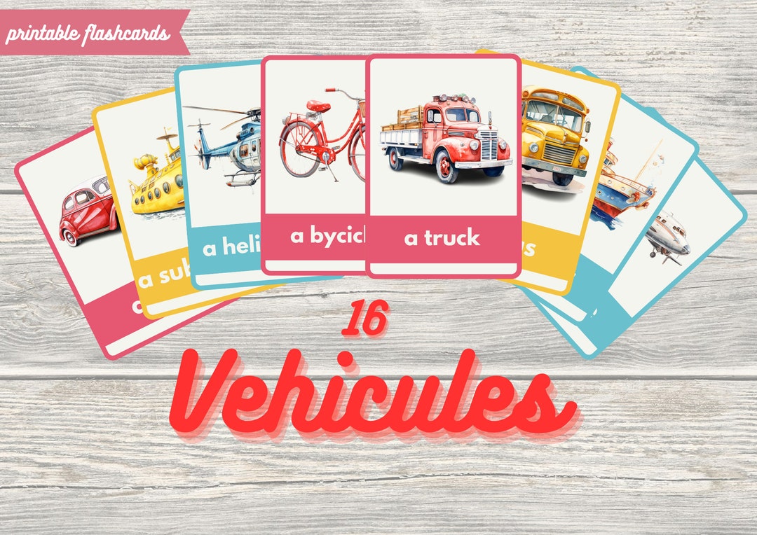 16 Vehicules Cards Nomenclature Flashcards PDF Printable - Etsy