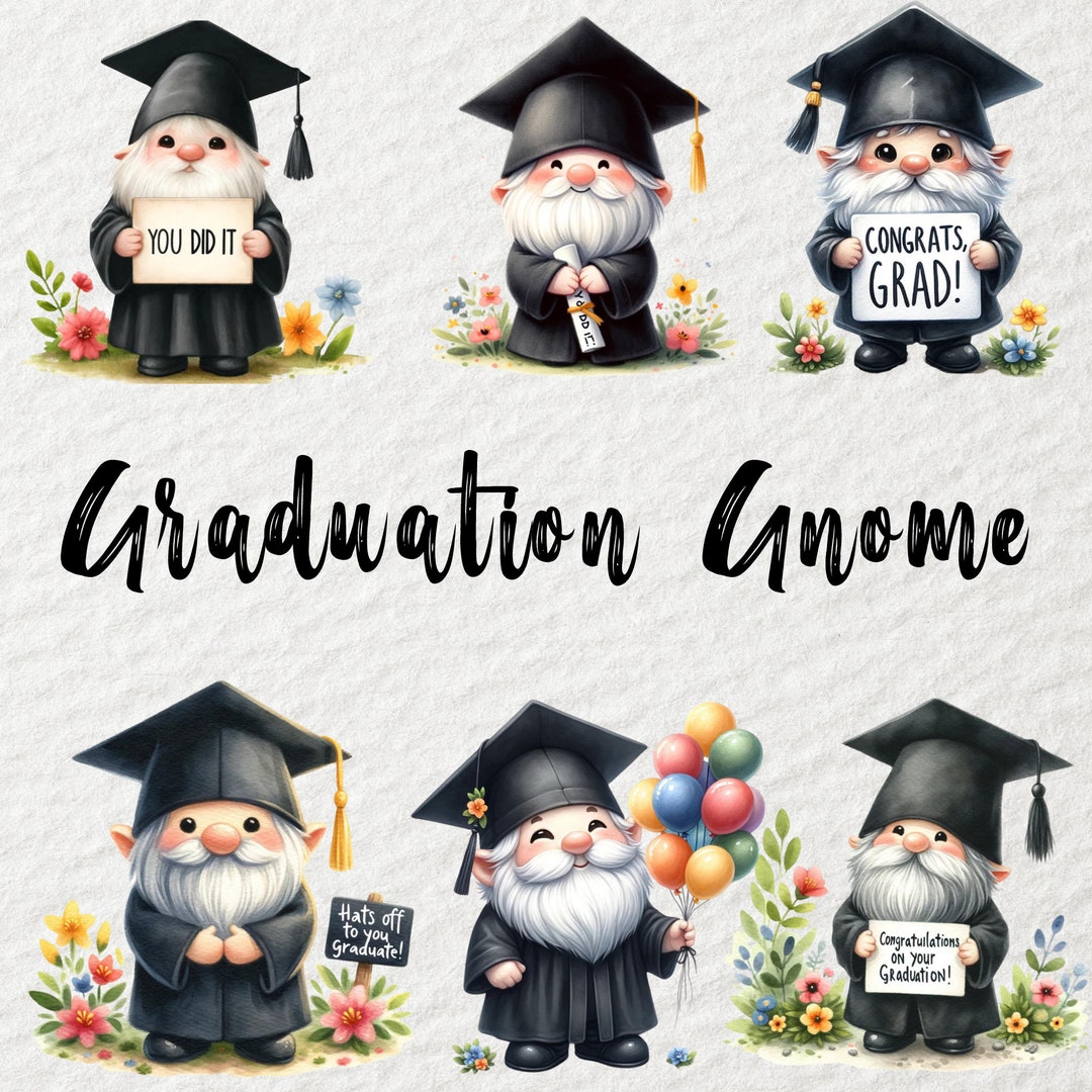Watercolor Graduation Gnome Clipart, Celebrats, Congratulation Card ...