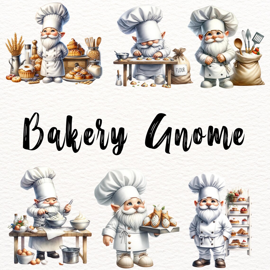 Watercolor Baker Gnomes Clipart, Cute Gnome Clipart ,cute Bakery ,15 ...
