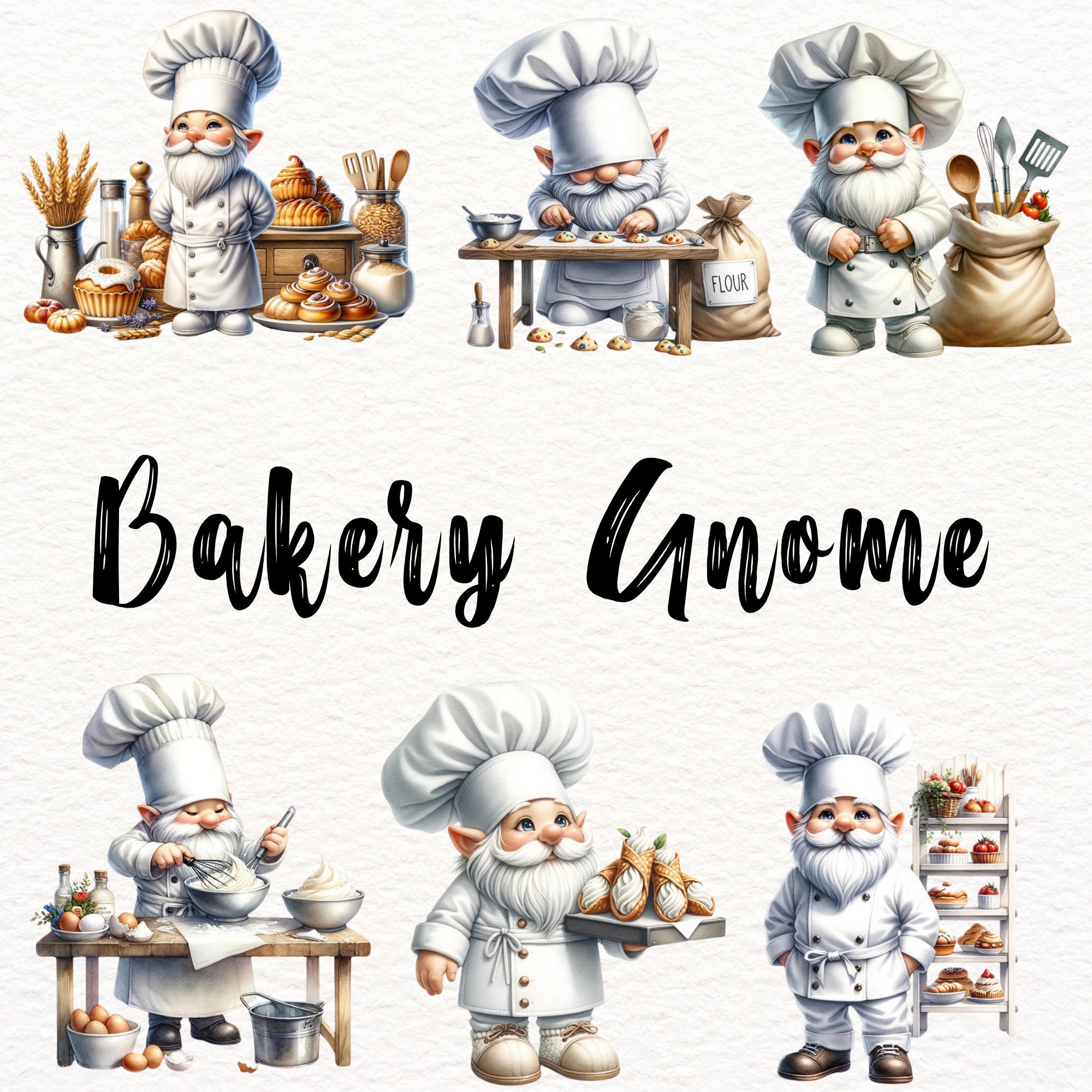 Watercolor Baker Gnomes Clipart, Cute Gnome Clipart ,cute Bakery ,15 ...