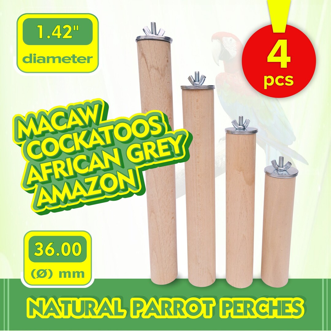 4 Units Natural Parrot Perch, Macaw Perch, Cockatoo Parrot Perch ...