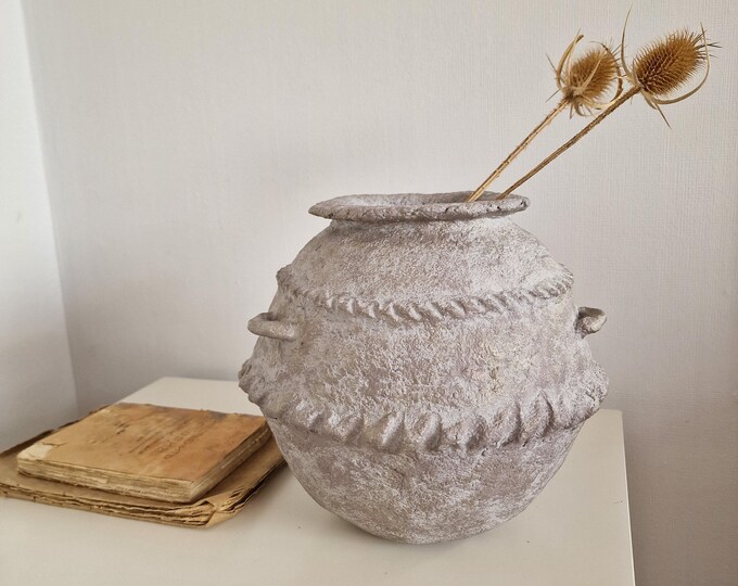 Antique Inspired Spherical Paper Mache Vase, Neutral Fall Entry Table ...