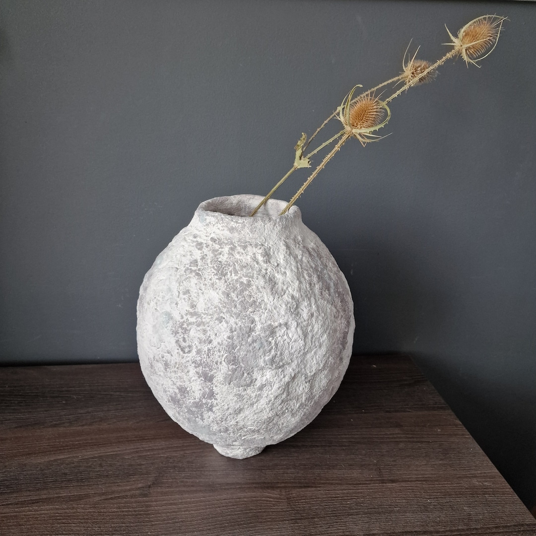 Spherical Paper Mache Vase, Organic Papier Mache, Wabi Sabi Vase ...