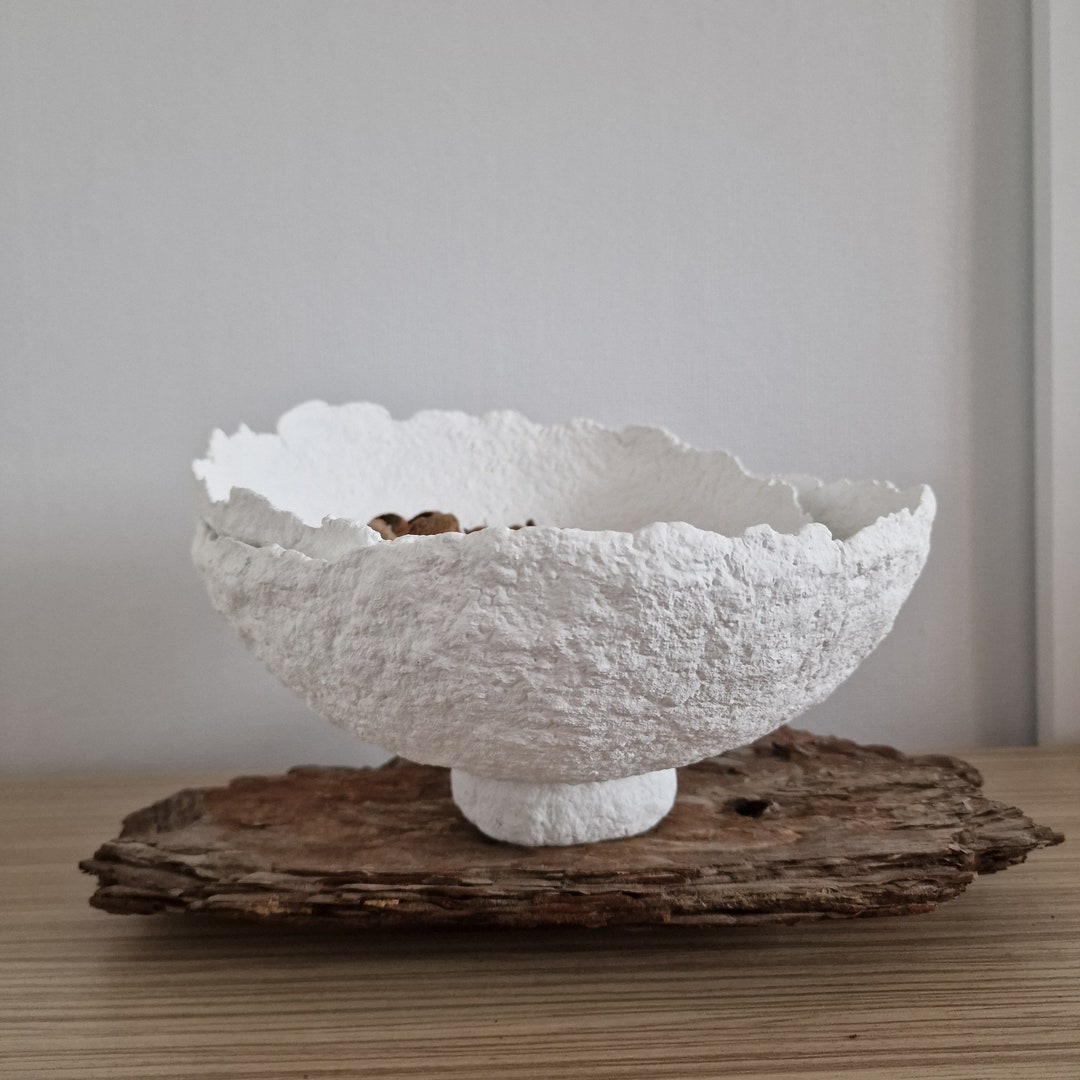 Paper Mache Bowl Organic Paper Mache Pot Wabi Sabi Vessel Rustic White ...