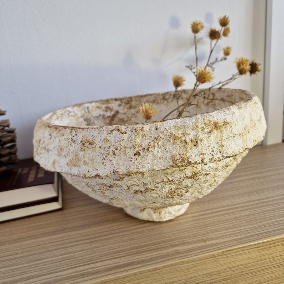Large Paper Mache Bowl | Organic Paper Mache Pot | Wabi Sabi Vessel ...