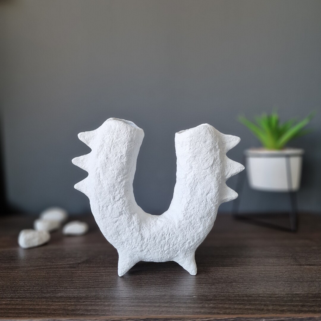 Spiky White Paper Mache Vase, Organic Paper Mache, Wabi Sabi Vessel ...