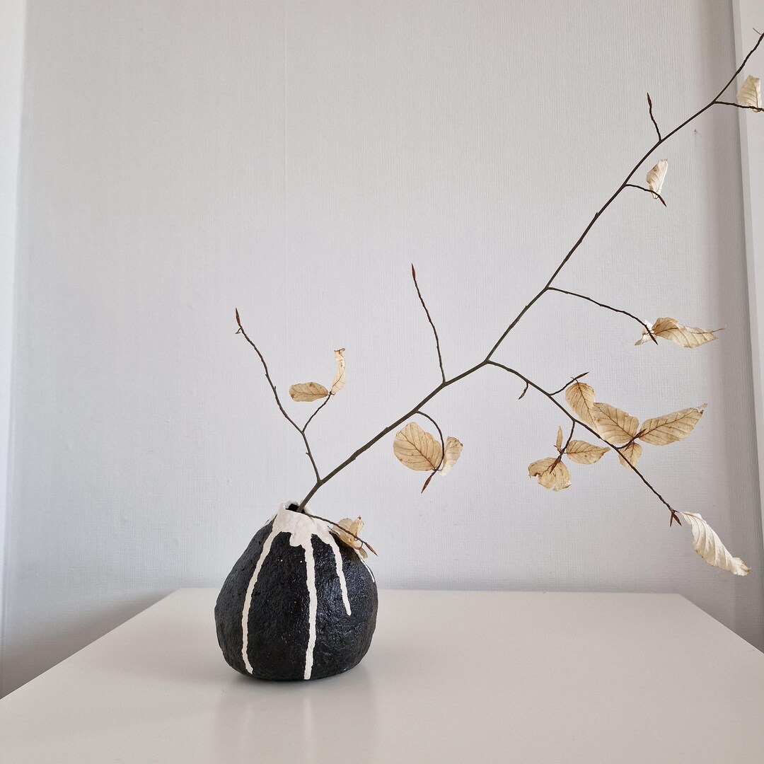 Modern Black and White Paper Mache Vase, Coffee Table Sustainable Decor ...