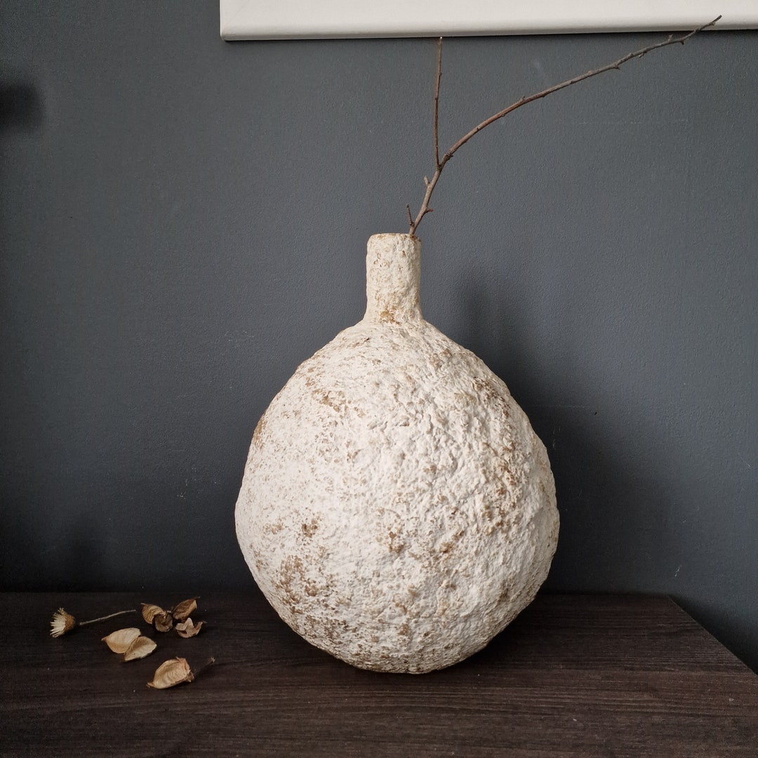 Spherical Paper Mache Vase Organic Papier Mache Wabi Sabi Vase Antique ...
