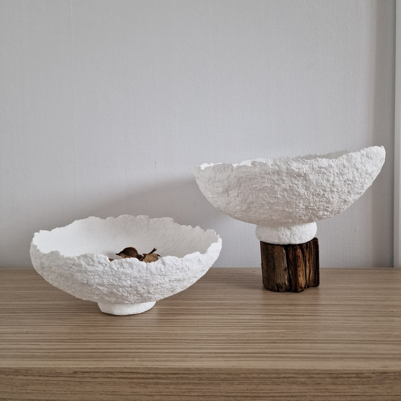 Paper Mache Bowl Organic Paper Mache Pot Wabi Sabi Vessel Rustic White ...