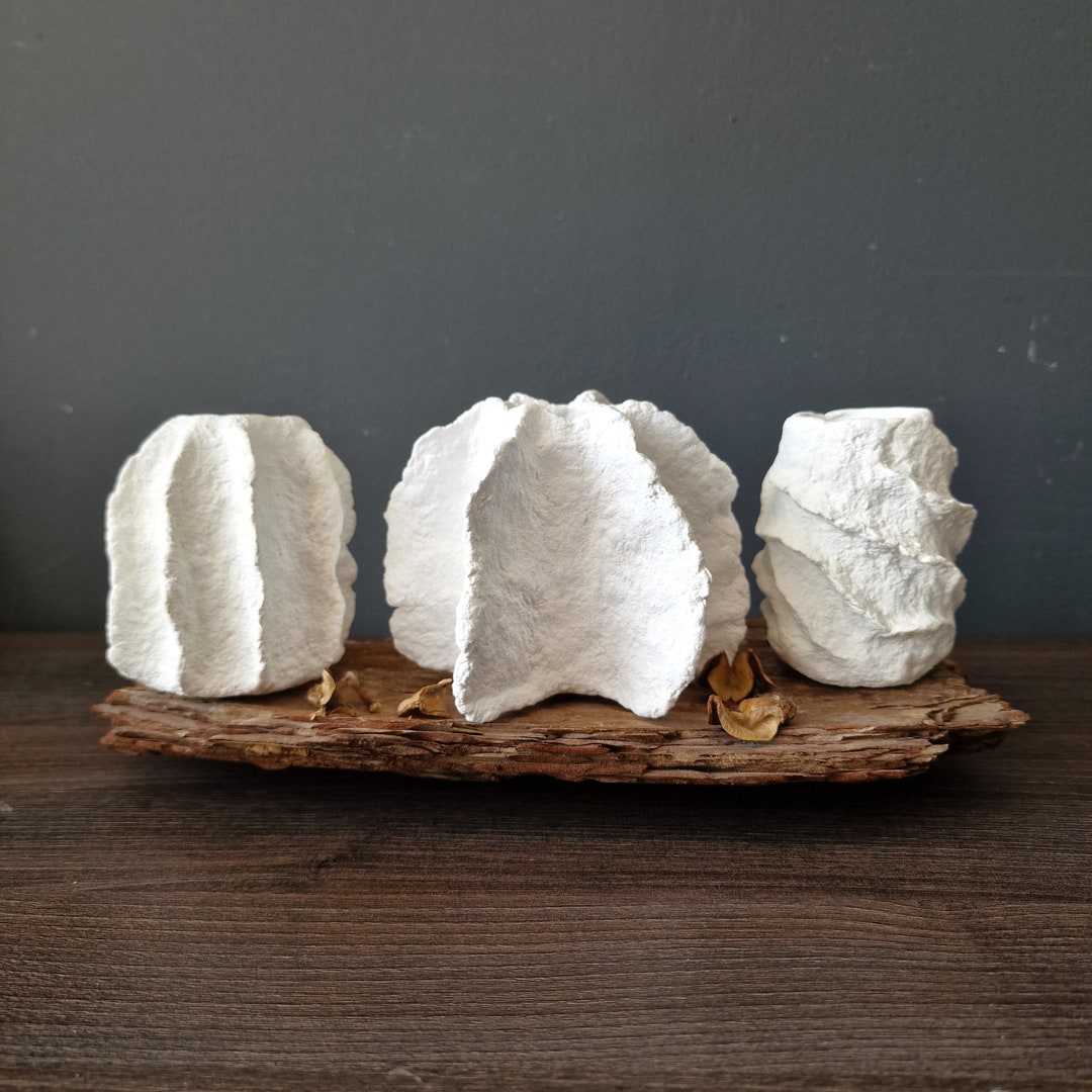 Small White Paper Mache Vase | Organic Papier Mache Pot | Wabi Sabi ...