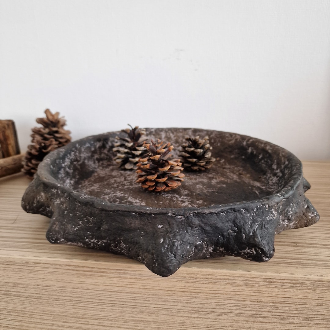 Paper Mache Tray, Organic Papier Mache, Round Speckled Bowl, Spiky Tray ...