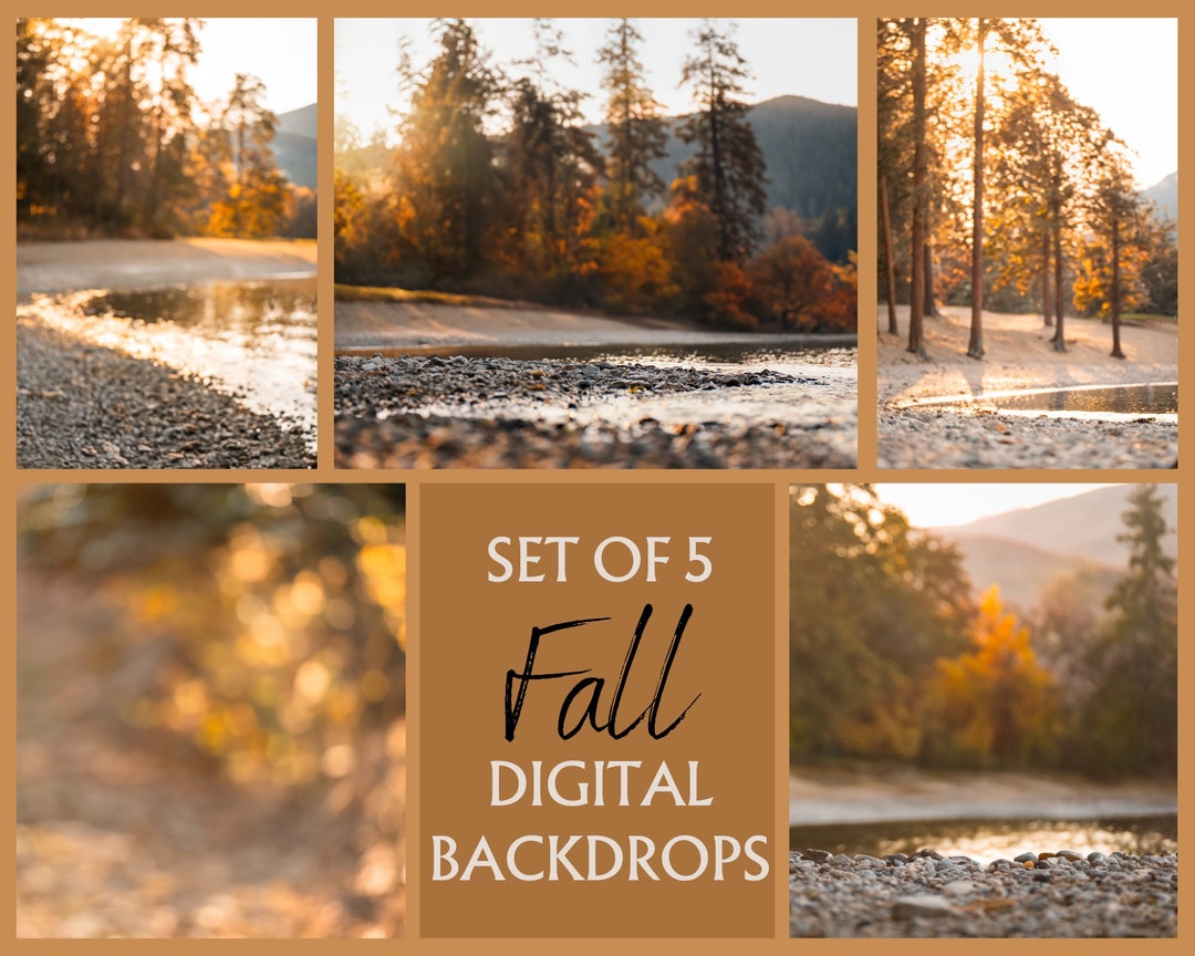 Set of 5 Fall Digital Backdrops, Mountain Backdrop, Fall Background ...