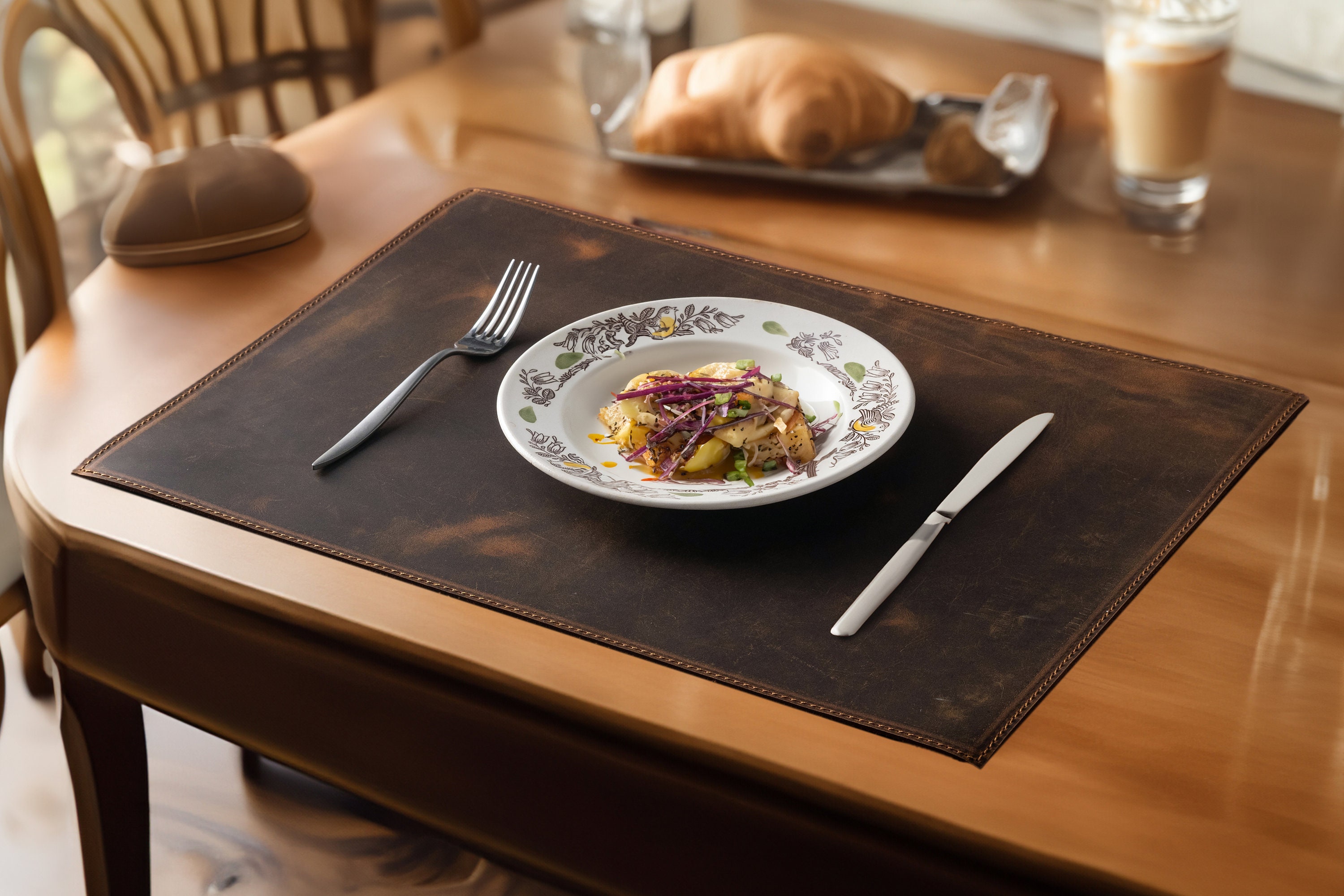 Distressed Genuine Leather Placemat, Handmade Placemats for Dining ...