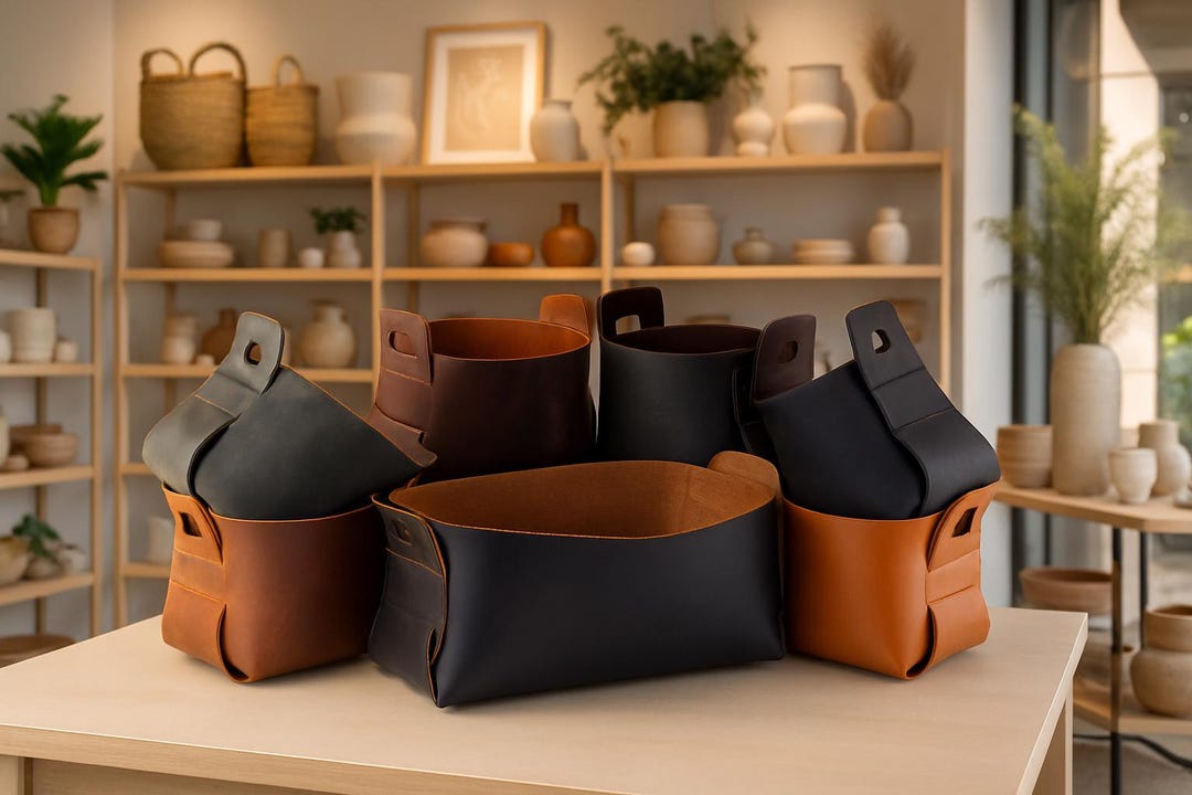 Handmade Distressed Leather Storage Bin: Desk Organizer - Etsy