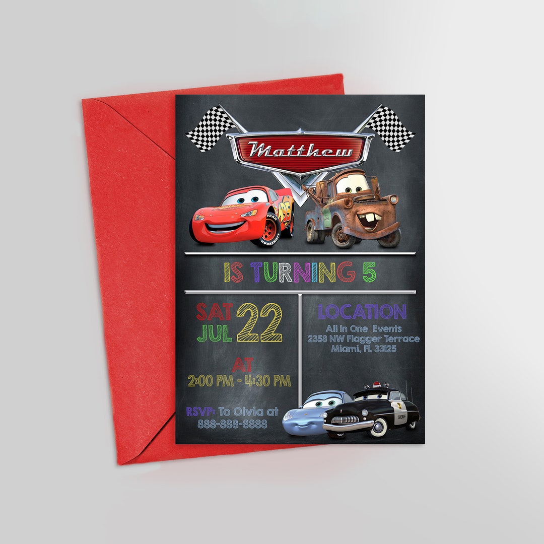 Disney Cars Birthday Invitation With Personalized Logo Cars - Etsy