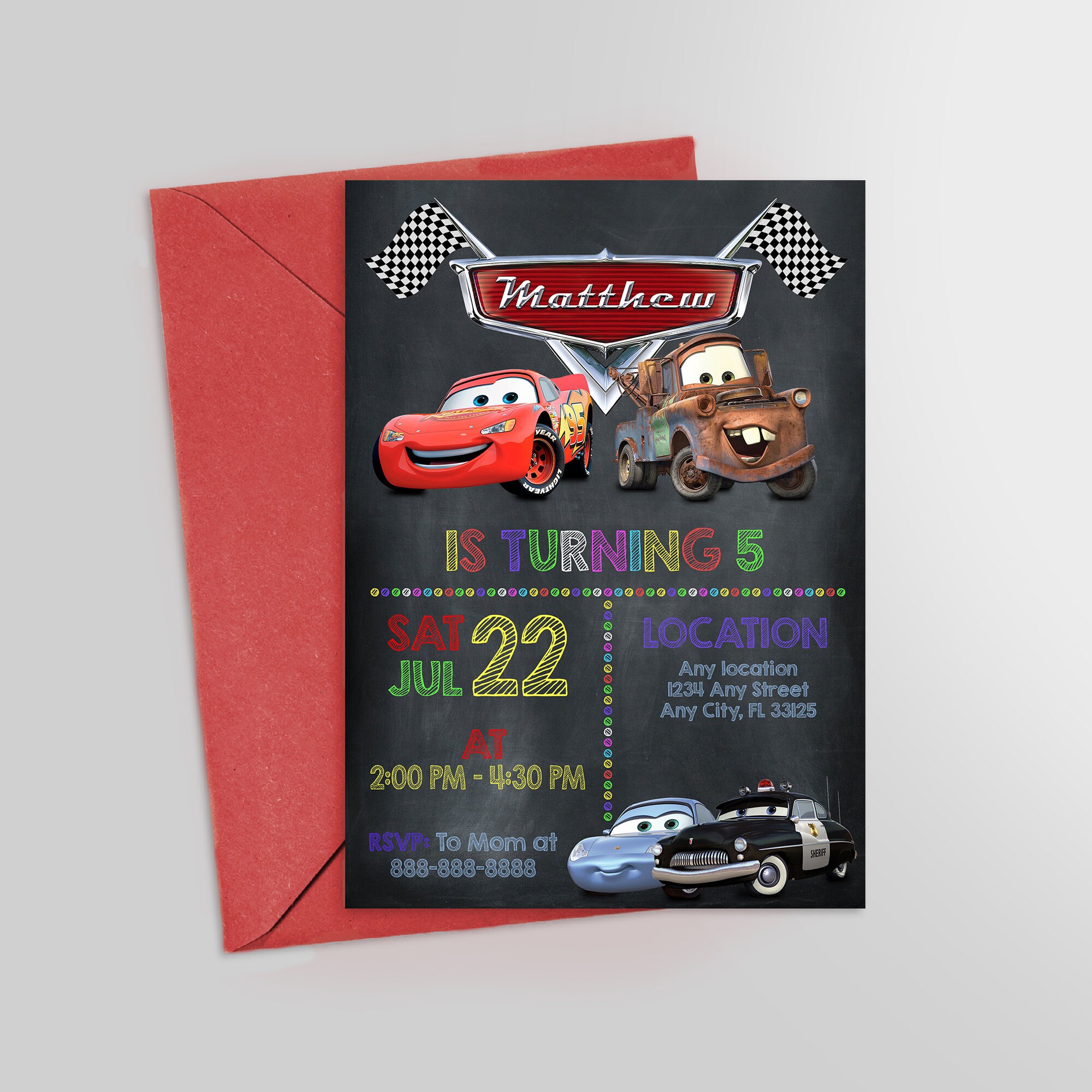 Disney Cars Birthday Invitation With Personalized Logo Cars ...
