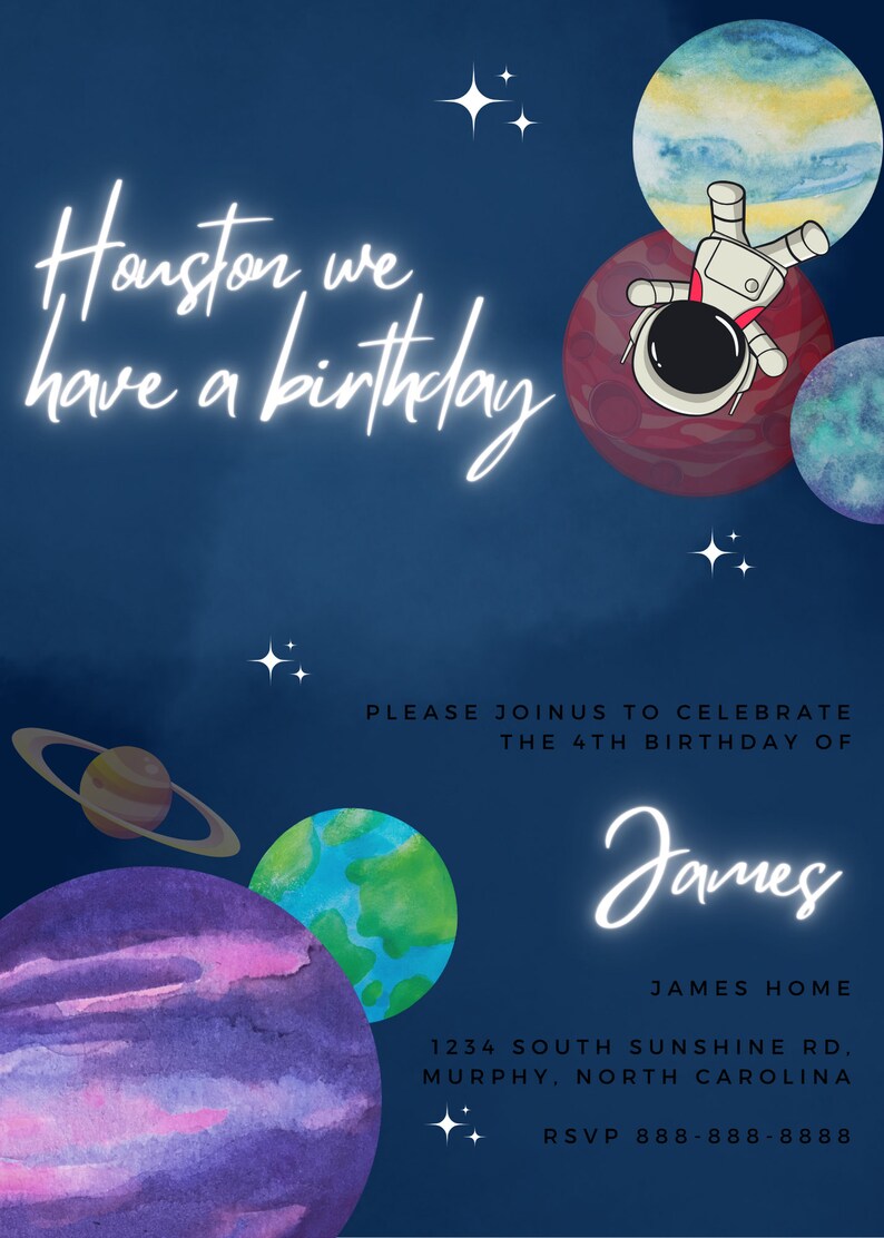 Space Birthday Party Invitation Digital - Etsy