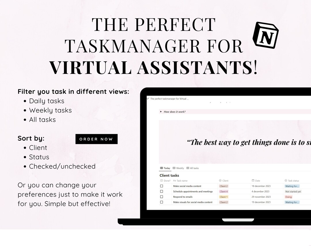 To Do List Template for Virtual Assistants Notion Planner - Etsy