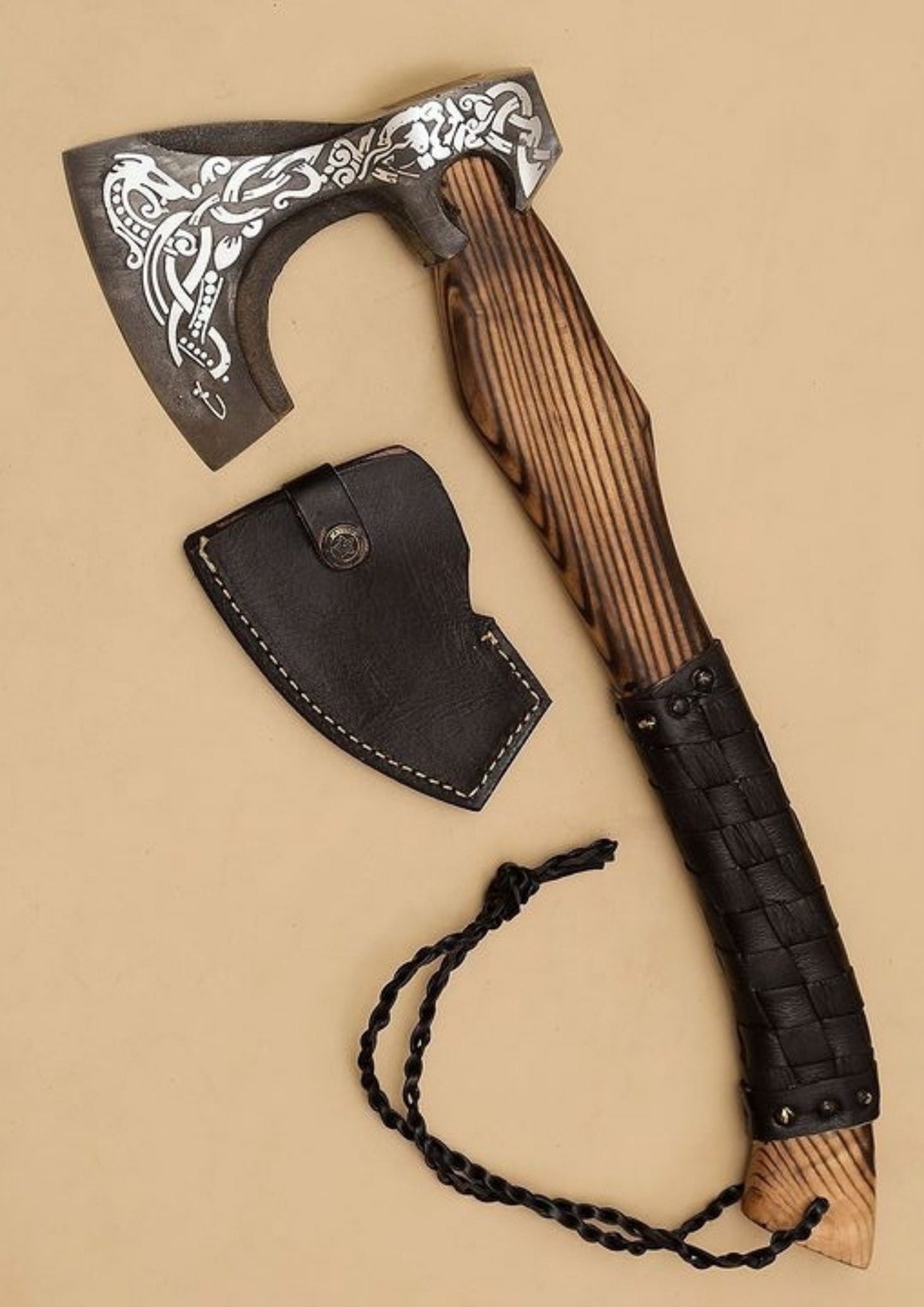 Handcrafted Damascus Axe Ash Wooden Handle, Custom Handmade Damascus ...