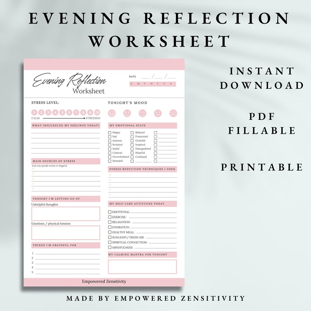 Printable Evening Reflection Worksheet, Unwind & Reflect for Better ...