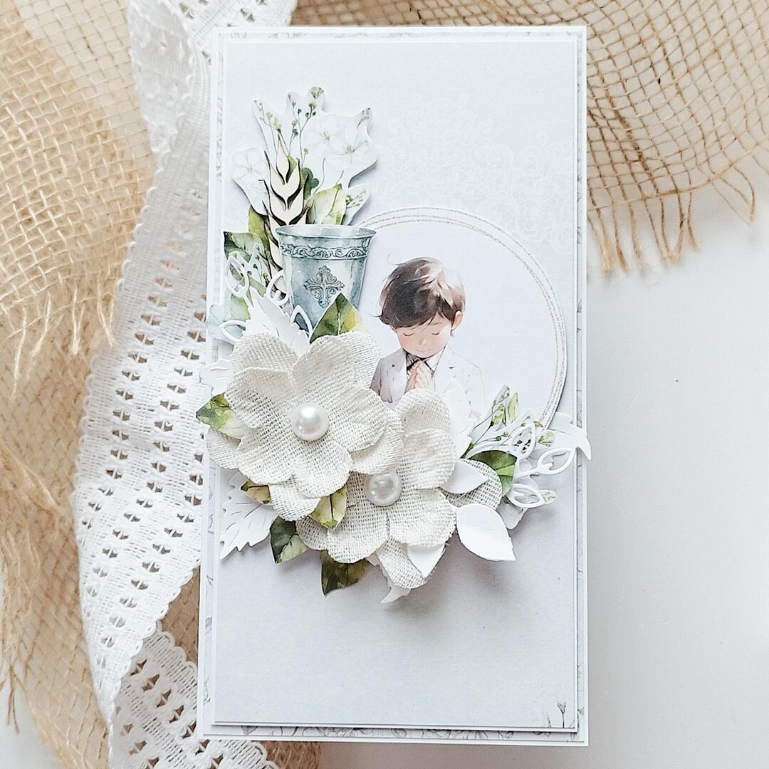 White 1st Holy Communion Card for Boy, Blessings for a Grandson, Godson ...