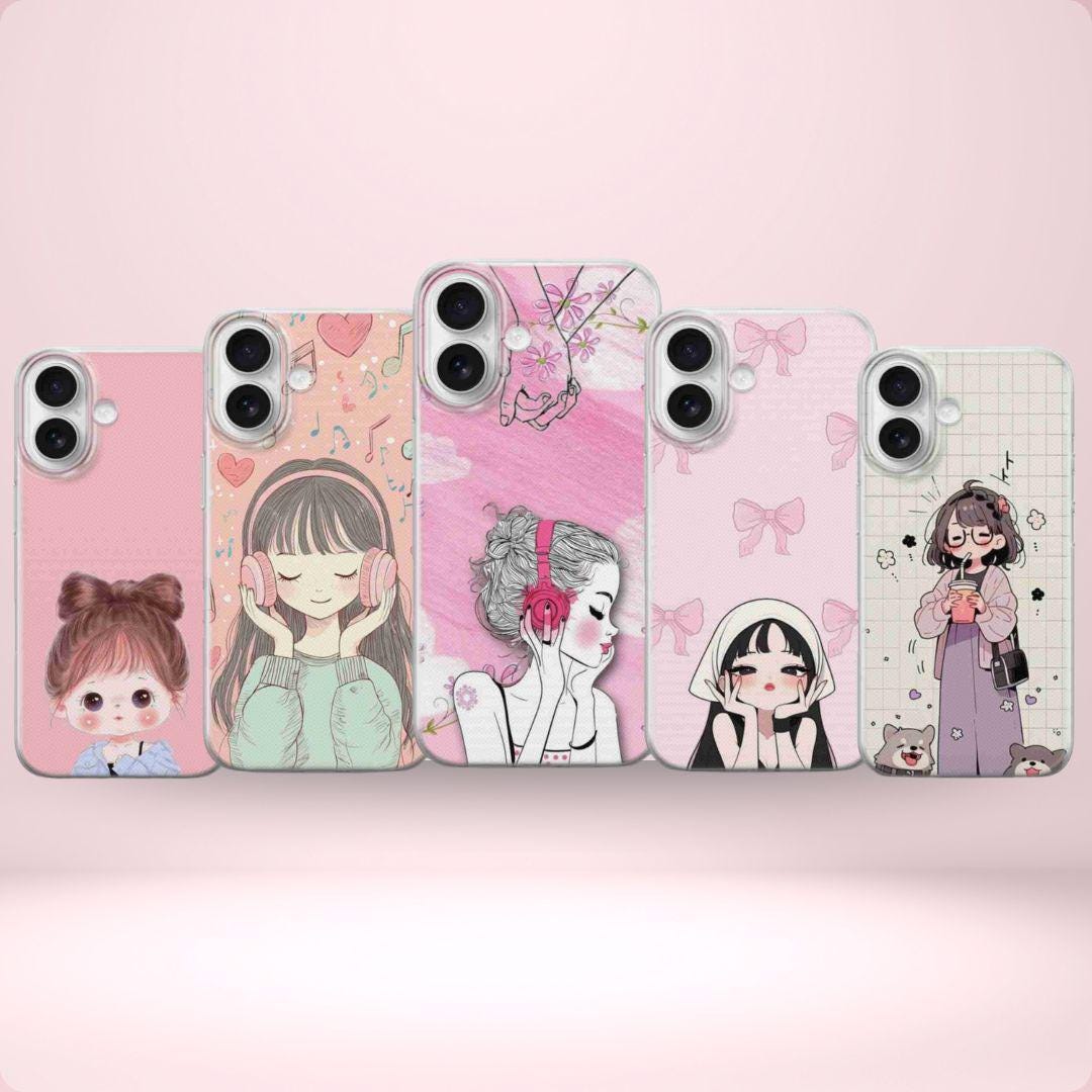 Aesthetic Girl Case for iPhone 17 Pro Max, 16e, 15, 14, 12 Samsung S25 ...