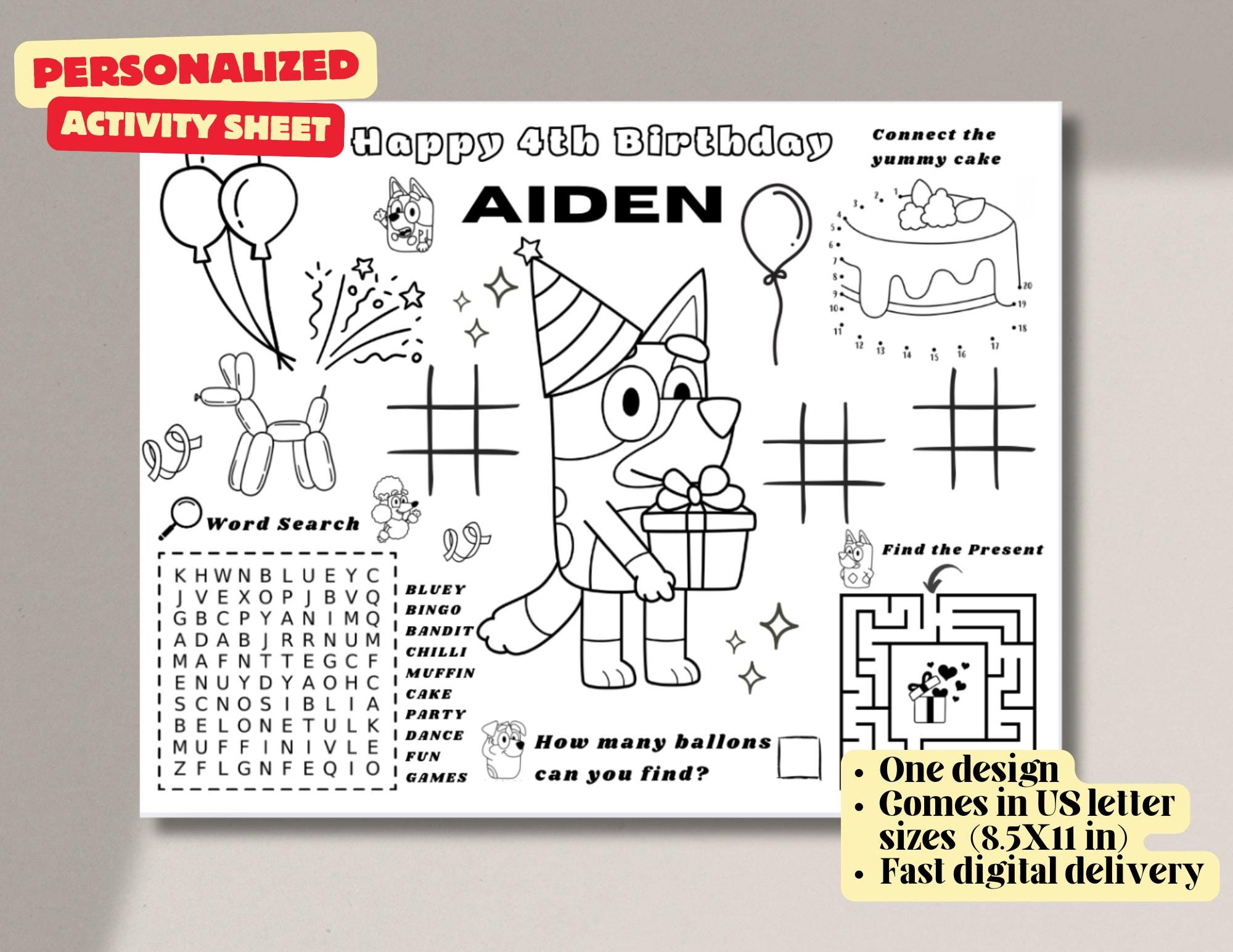 Personalized Bluey Birthday Activity Sheet - Printable Kids Party Games ...