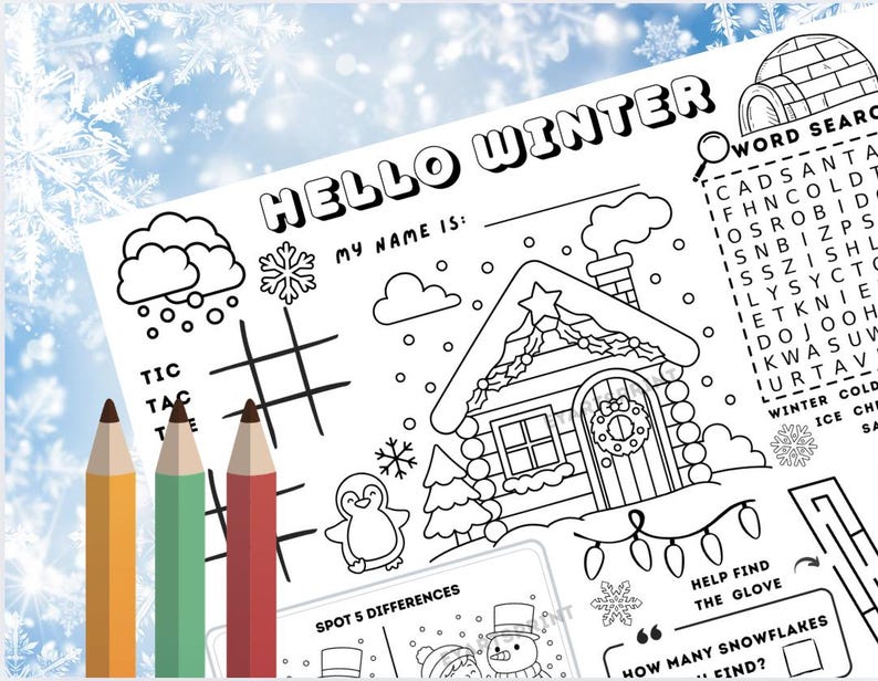 Winter Activity Worksheet for Kids – Printable Coloring Page, Word ...
