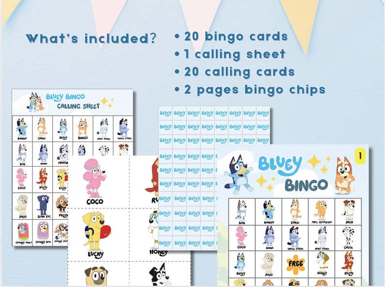 Bluey Birthday Bingo Game Printable – Party Game for 20 Players ...