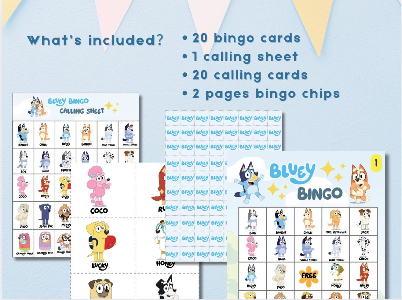Bluey Birthday Bingo Game Printable – Party Game for 20 Players ...
