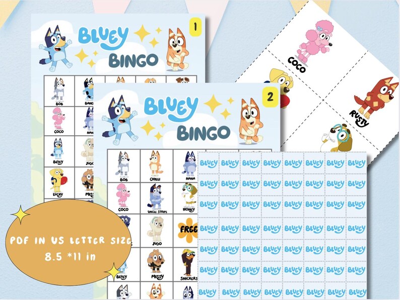 Bluey Birthday Bingo Game Printable – Party Game for 20 Players ...