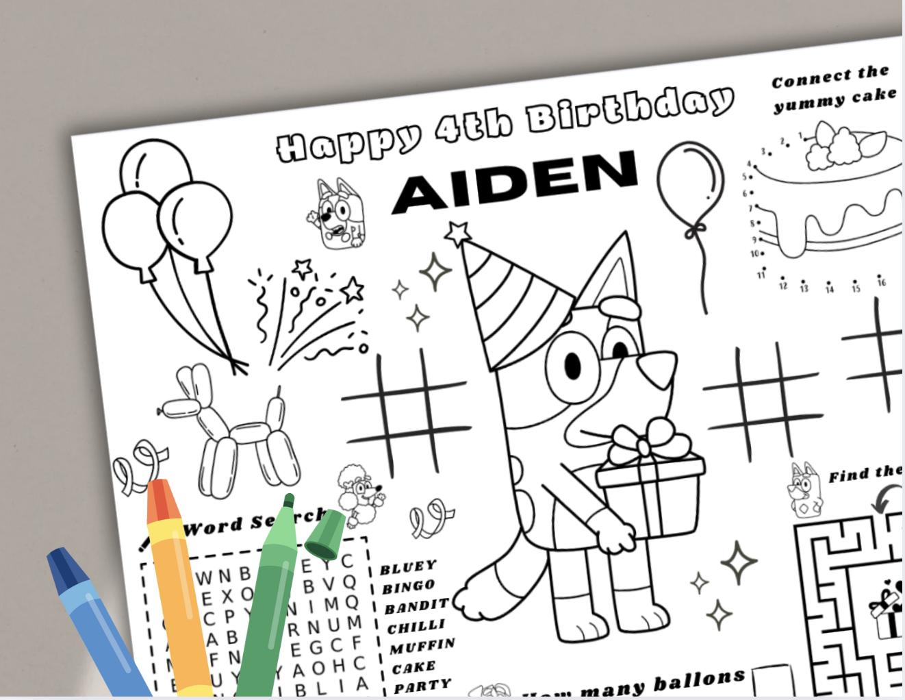 Personalized Bluey Birthday Activity Sheet - Printable Kids Party Games ...