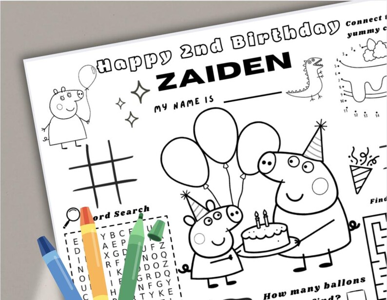 Peppa Pig Birthday Activity Sheet: Personalized Party Games (PDF ...