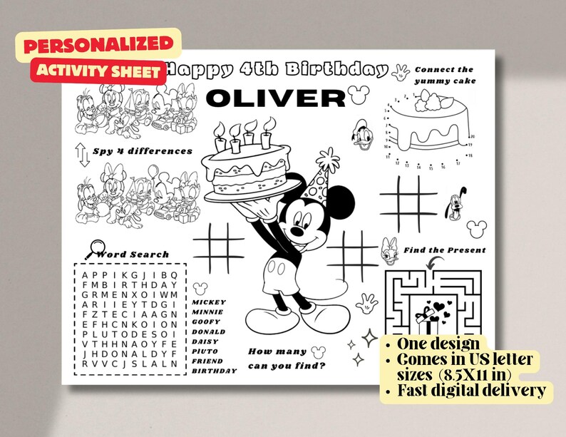 Mickey Mouse Clubhouse Birthday Activity Sheet - Printable Birthday ...